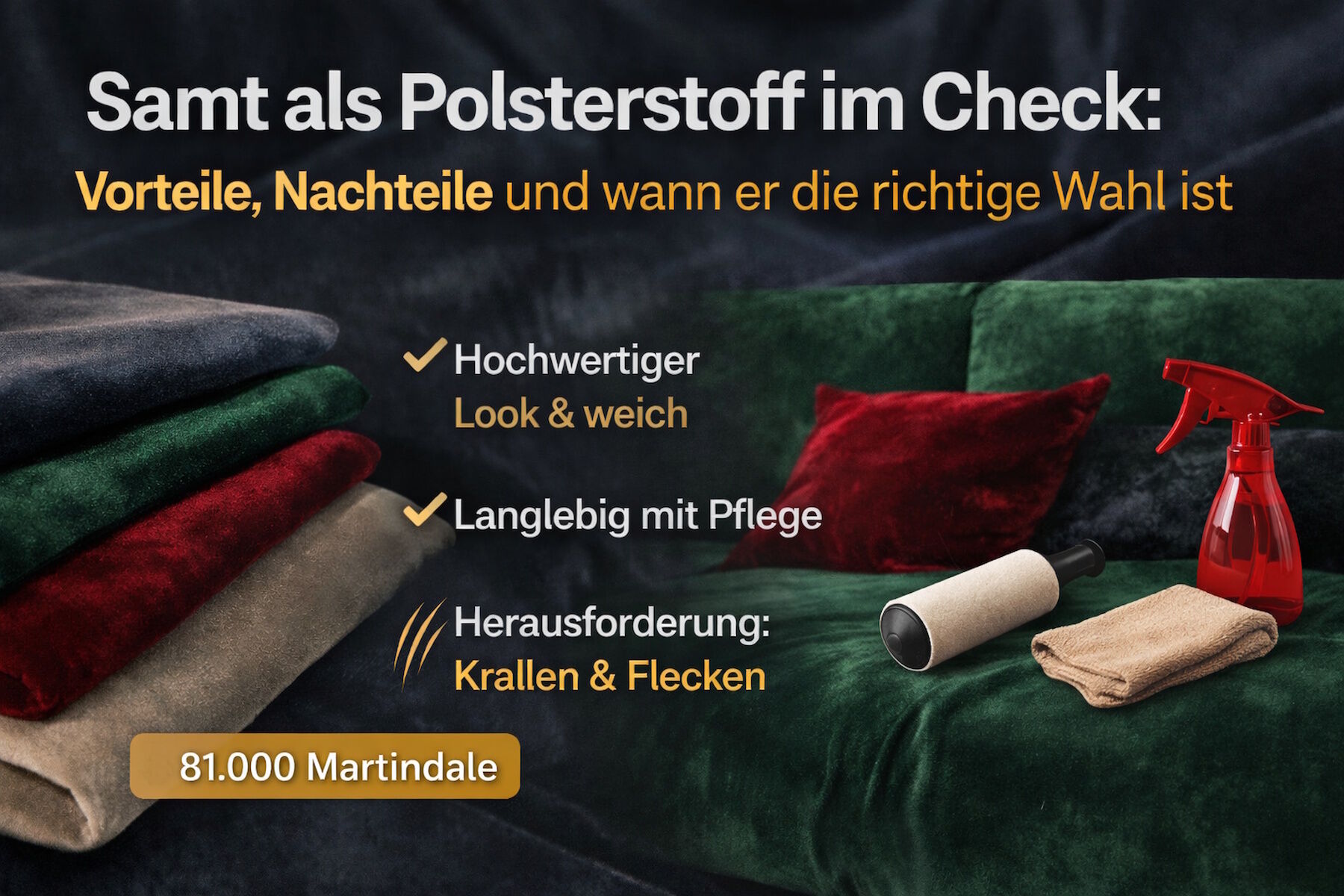 Samt als Polsterstoff: Vorteile, Nachteile & Pflege – lohnt sich das?