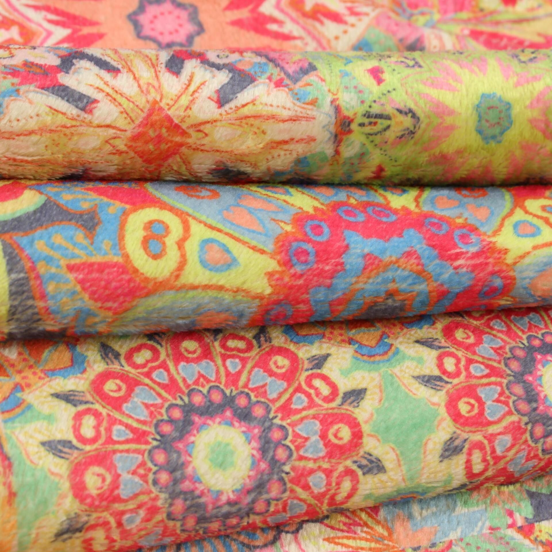 Mandala Stoff bunt Fleece 150 cm Meterware weich